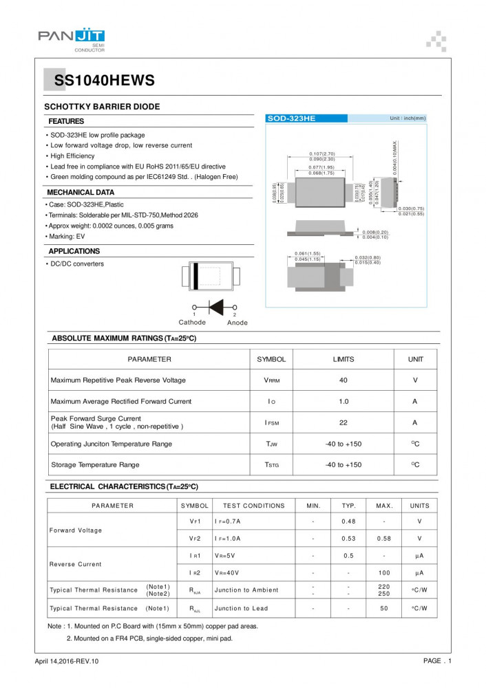 SS1040HEWS datasheet page 1