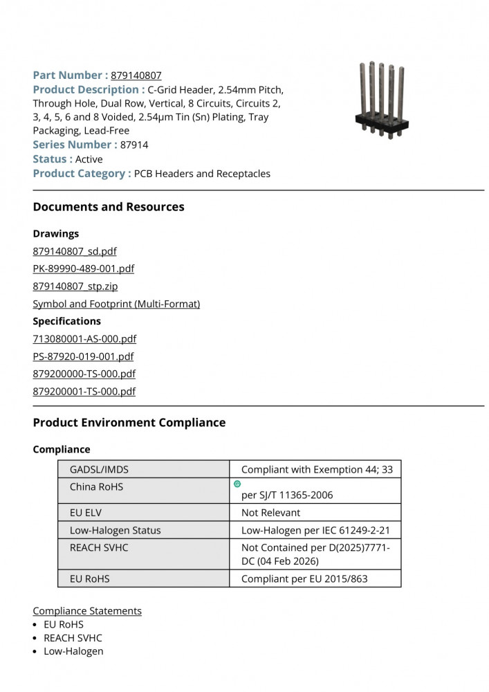 MOLEX 879140807 technical document image, page 1