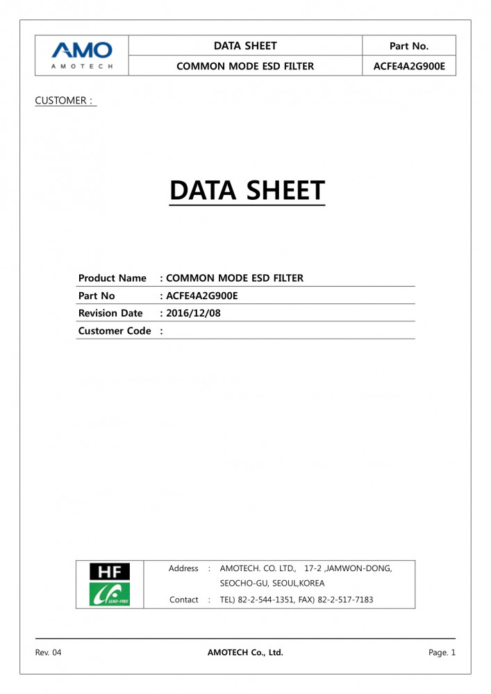 ACFE4A2G900E datasheet page 1