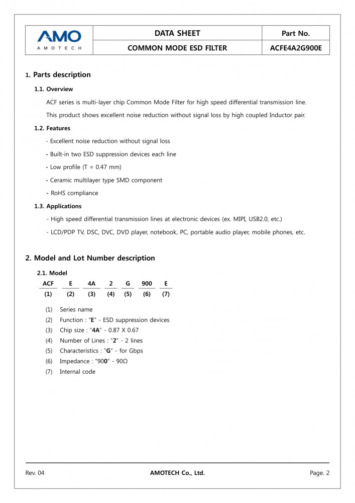 ACFE4A2G900E datasheet page 2