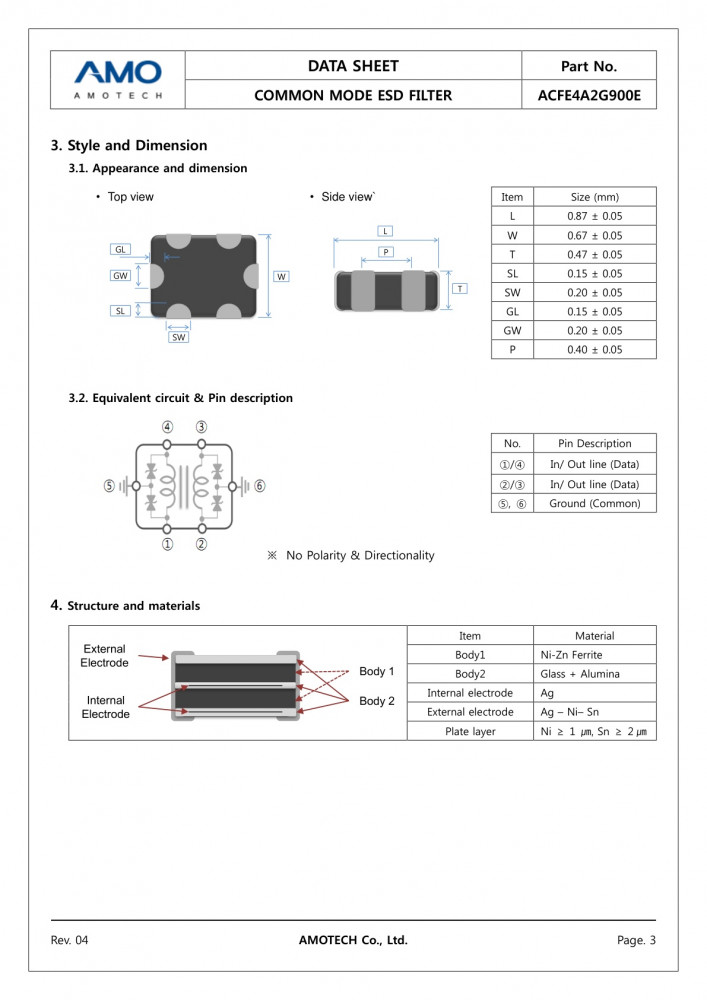 ACFE4A2G900E datasheet page 3