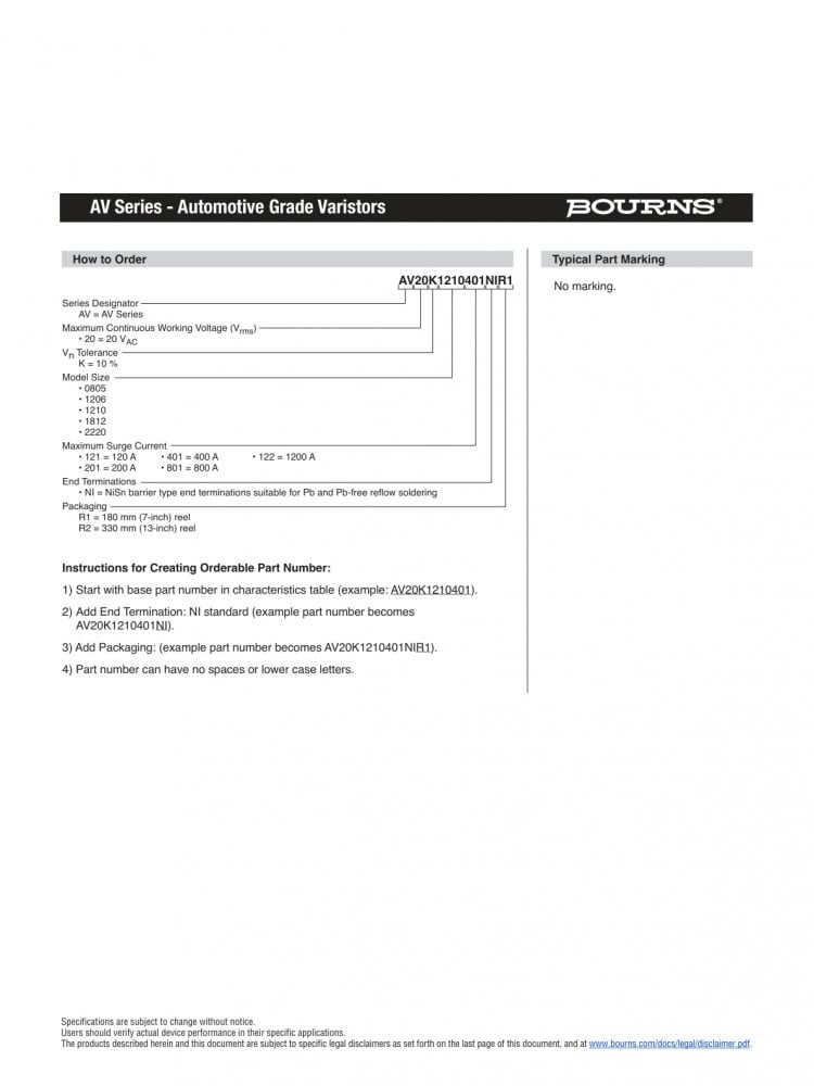 BOURNS AV Series datasheet page 4