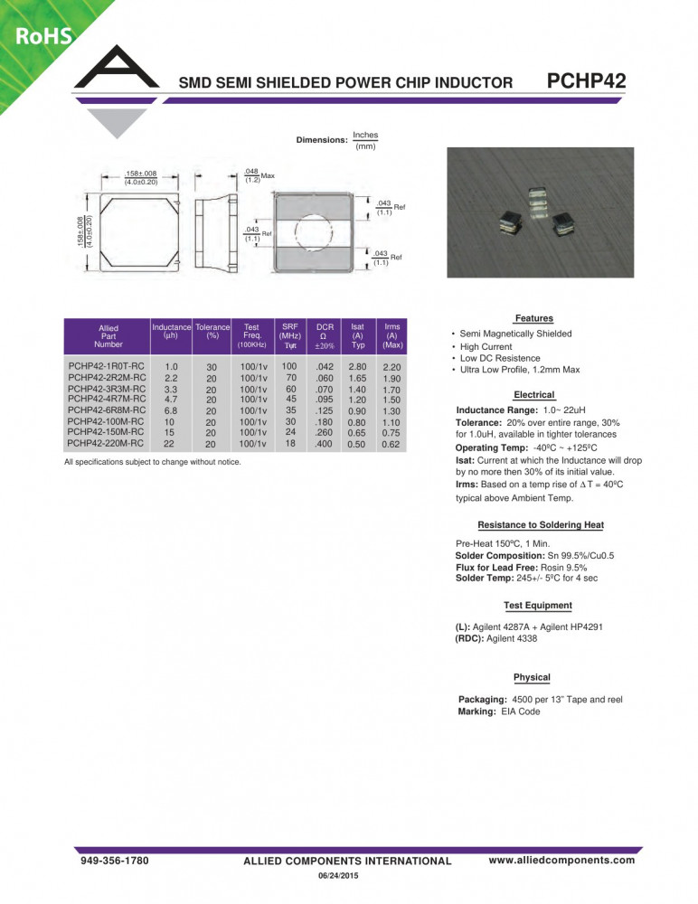 PCHP42 series technical document page