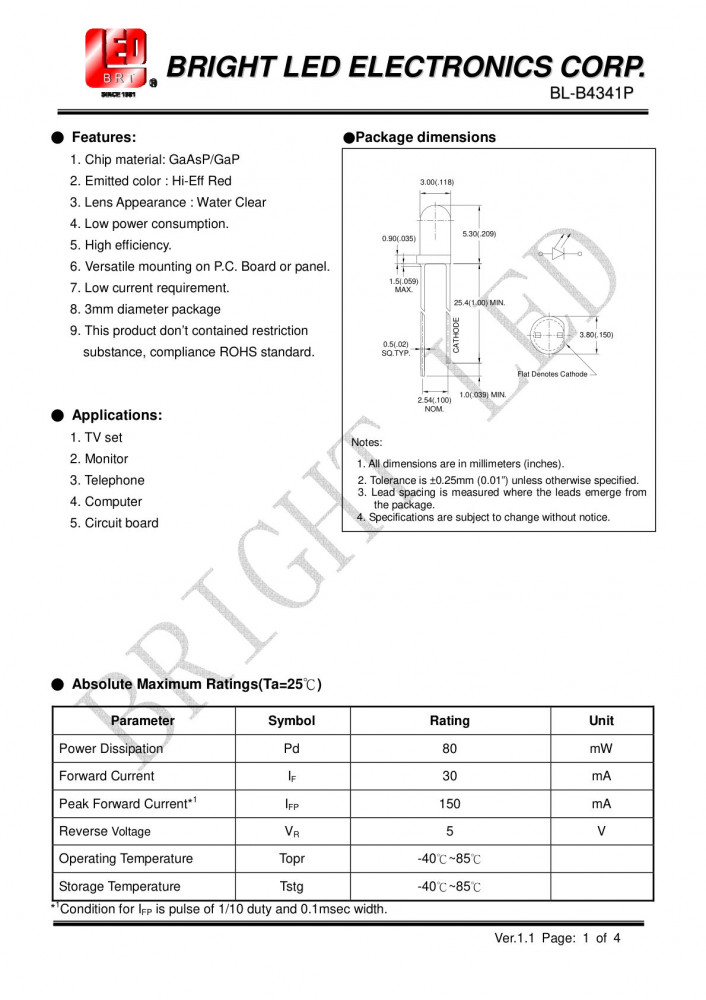 BL-B4341P datasheet page 1
