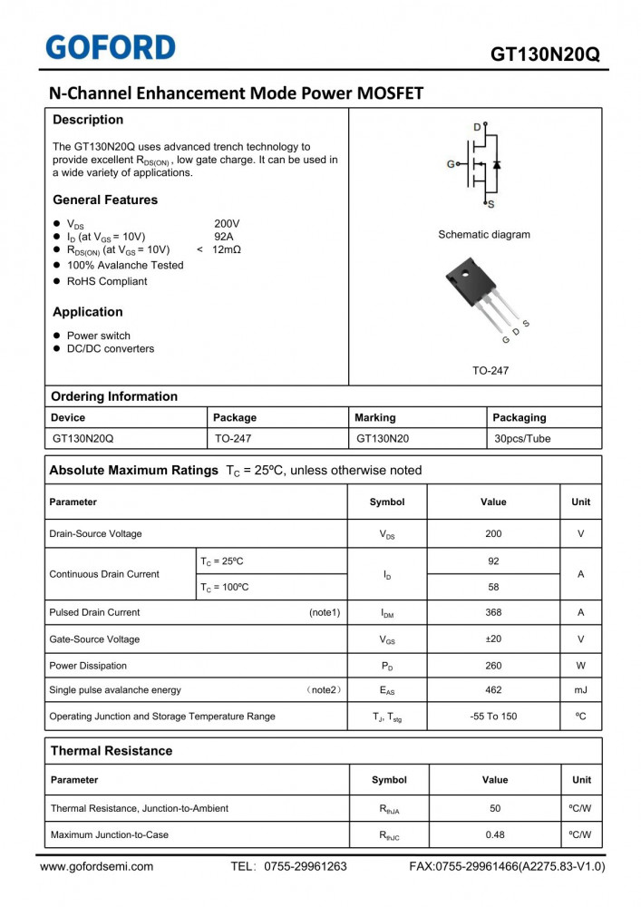 GT130N20Q datasheet page 1