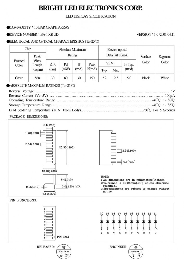 BA-10G1UD specification sheet page 1