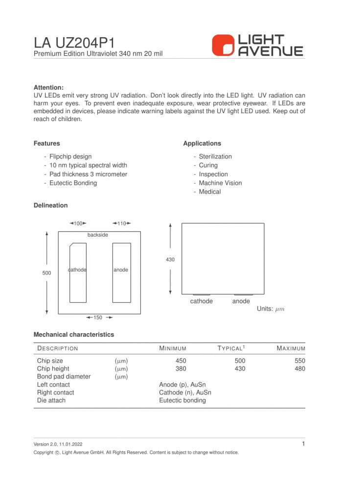 LA UZ204P1 datasheet page 1