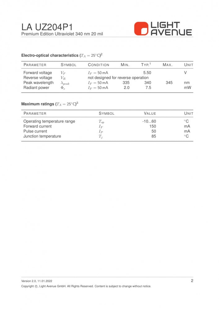 LA UZ204P1 datasheet page 2