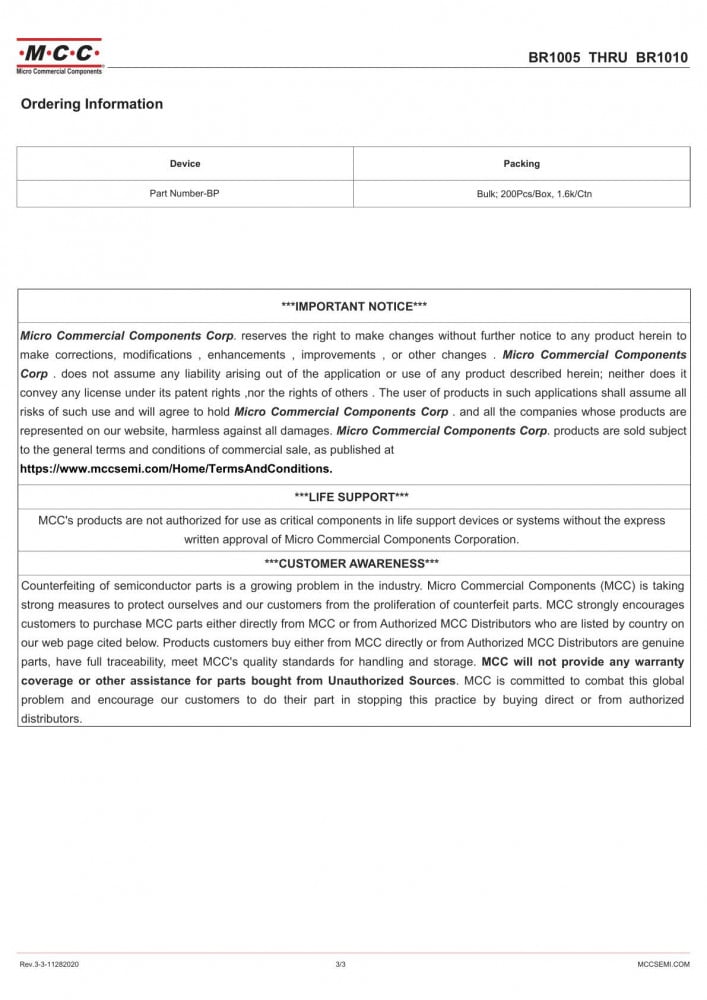 MCC BR104-BP datasheet page 3