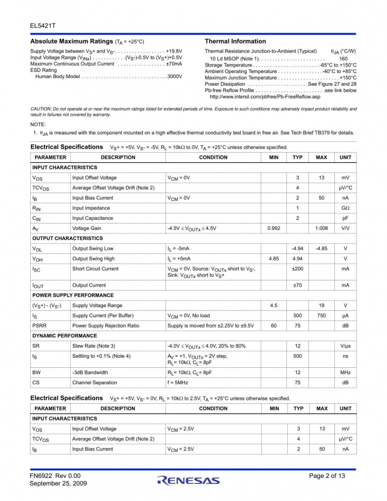 EL5421T datasheet page 2