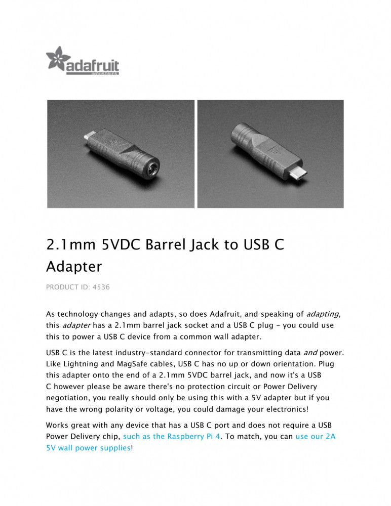 Adafruit 4536 technical document page 1