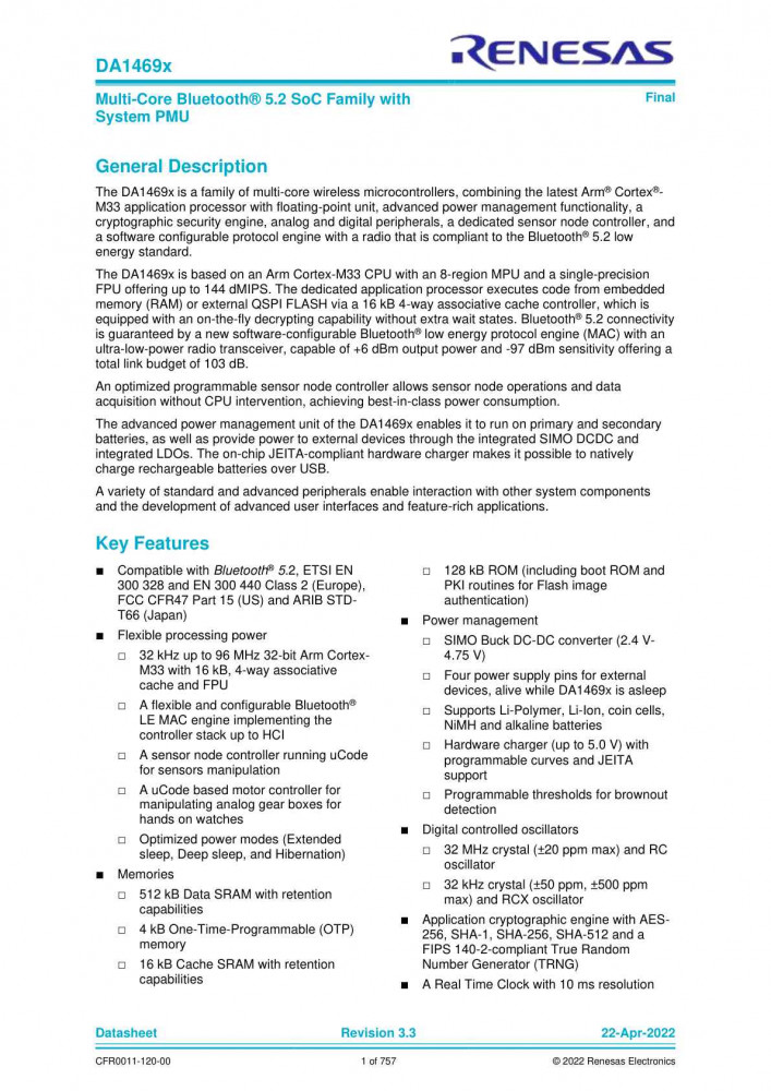 DA1469x datasheet page 1