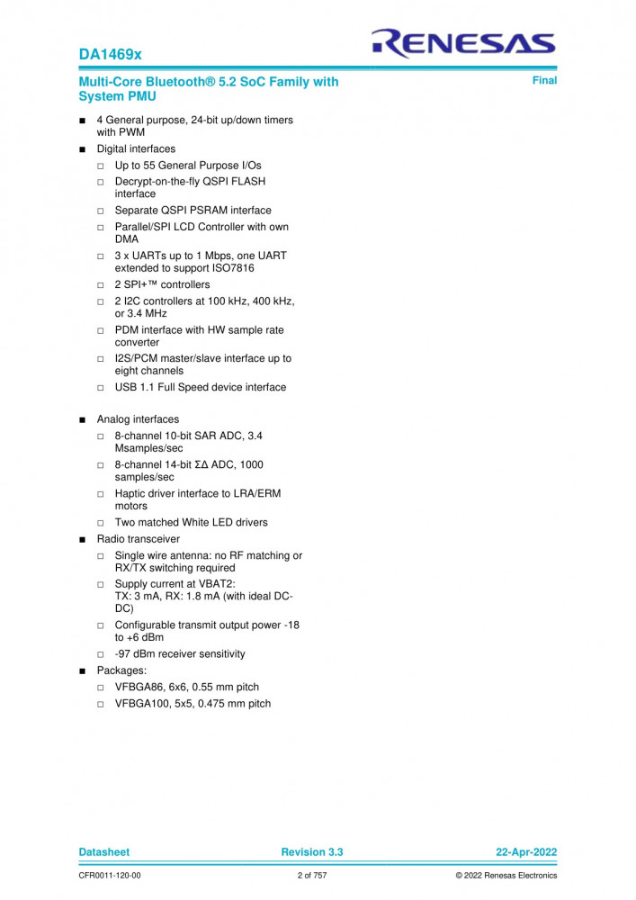 DA1469x datasheet page 2