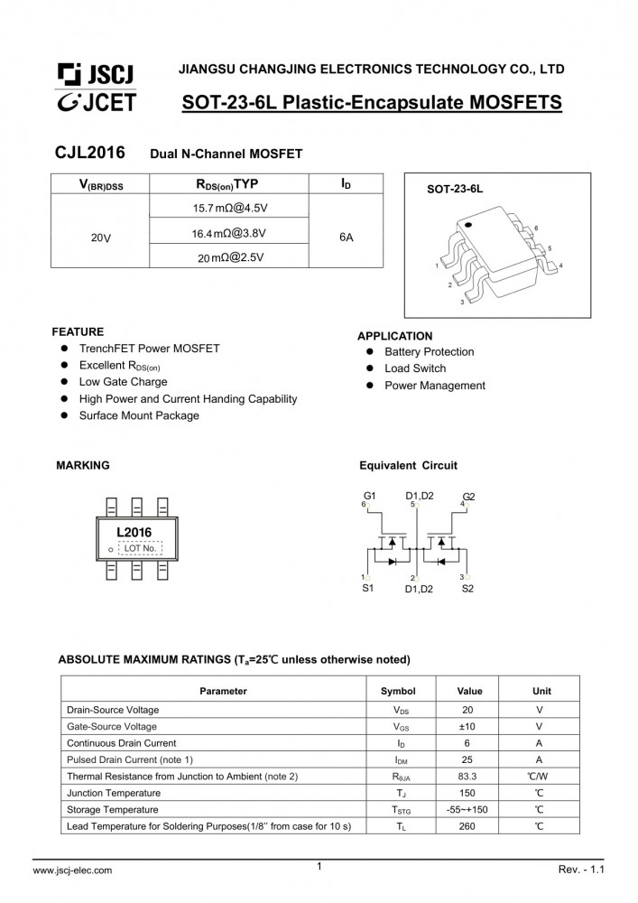 CJL2016 datasheet page 1