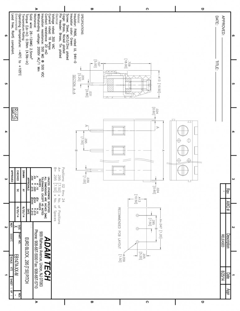 ADAM TECH EB147A-XX-M Euro Block drawing preview