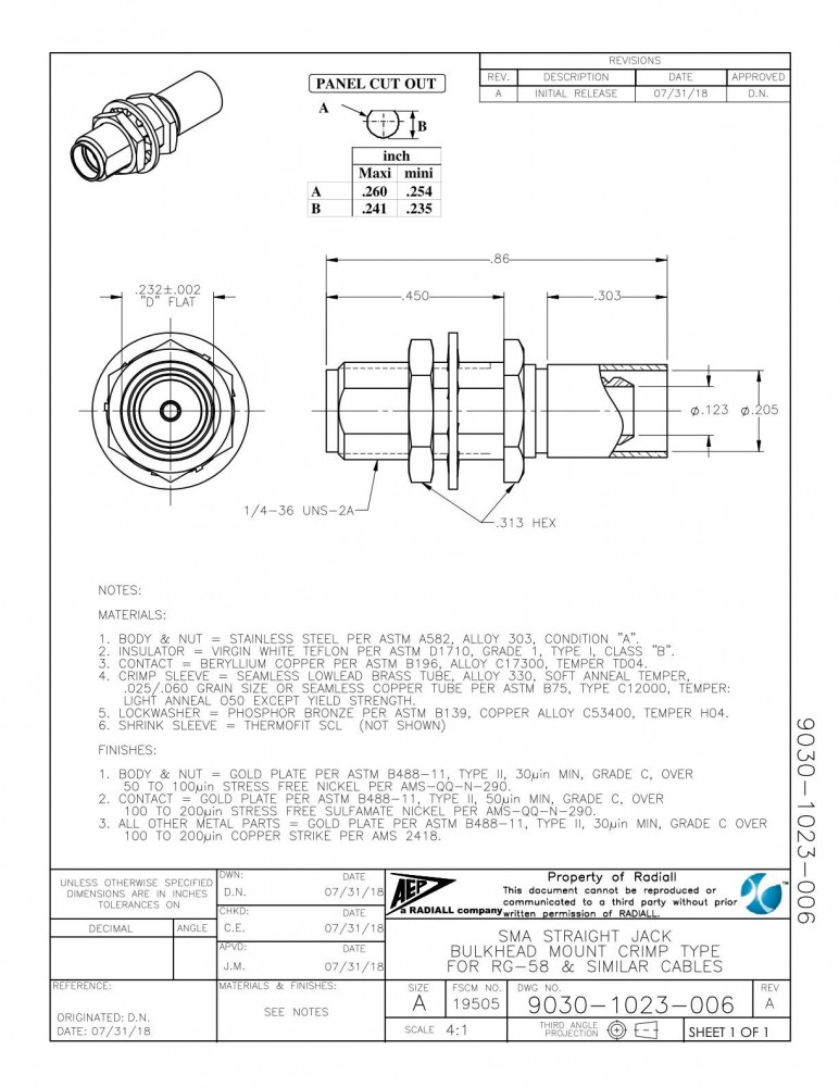 Radiall 9030-1023-006 technical drawing preview