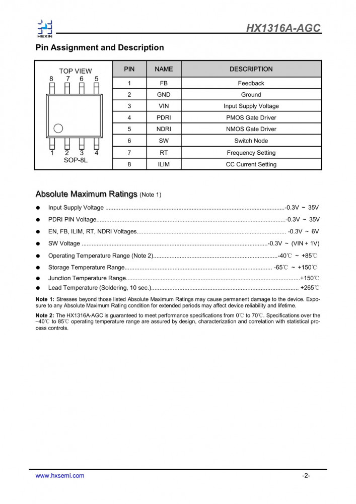 HX1316A-AGC datasheet page 2
