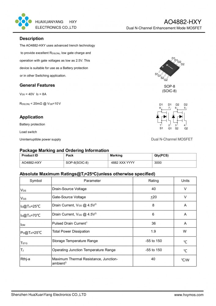 AO4882-HXY datasheet page 1