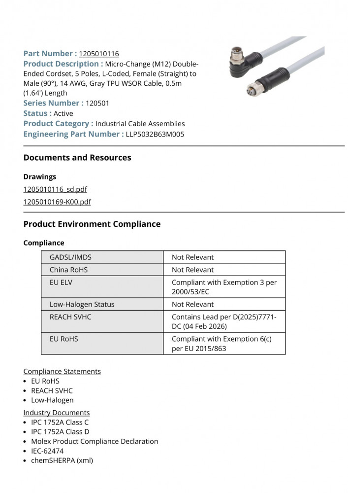 MOLEX 1205010116 technical document image 1