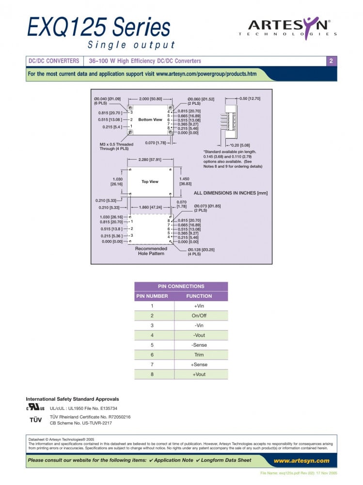 Artesyn EXQ125 datasheet page 3