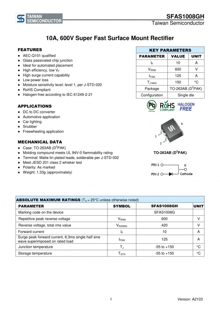 SFAS1008GH datasheet page 1