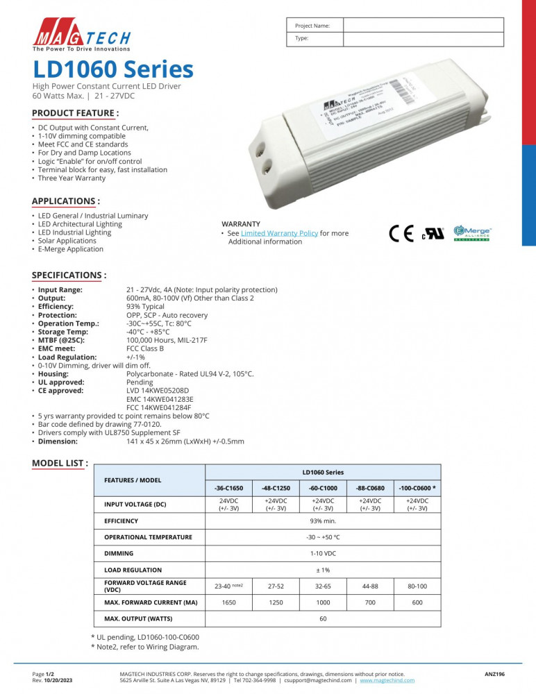 LD1060 series technical document page 1