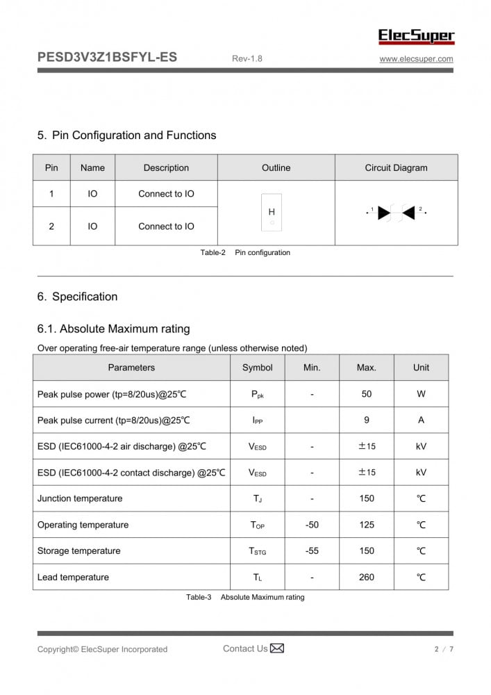 PESD3V3Z1BSFYL-ES datasheet page 2