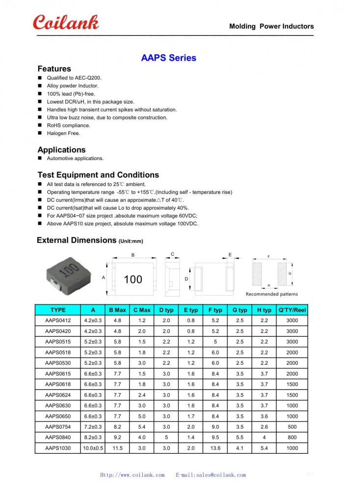 COILANK AAPS Series datasheet page 1