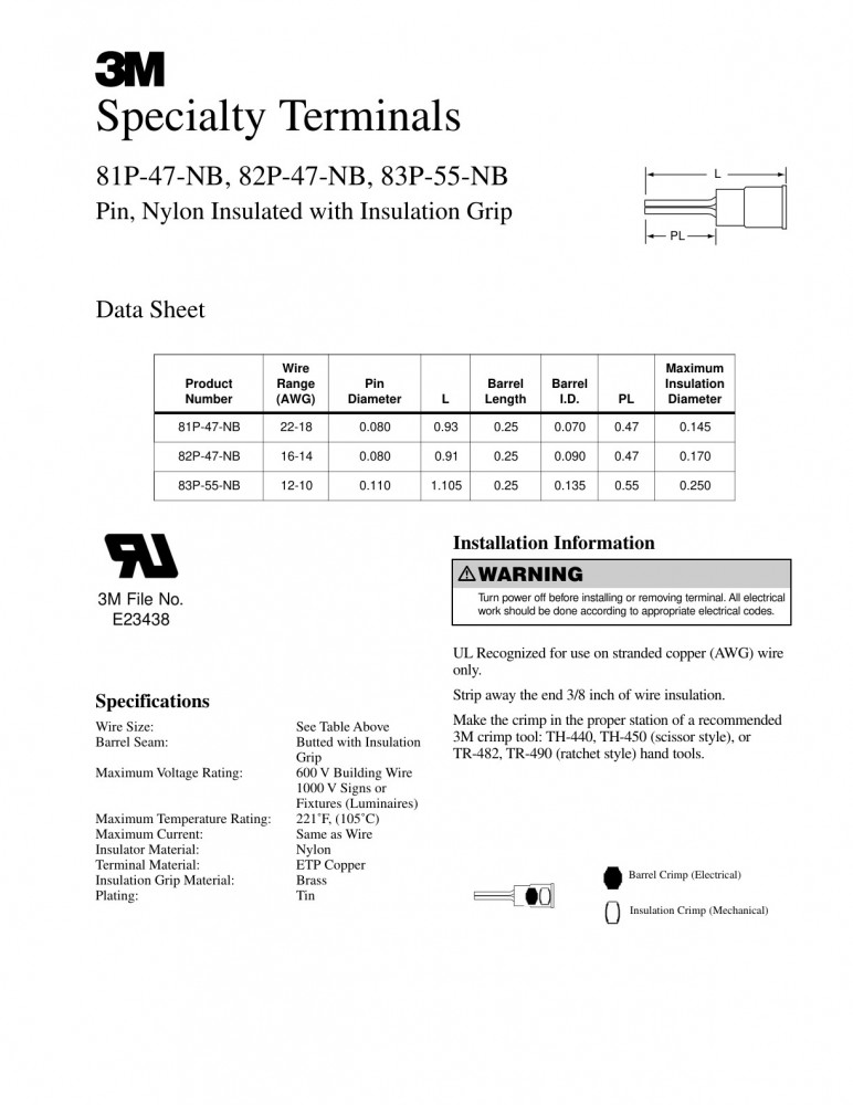 3M 82P-47-NB-A Specialty Terminals technical drawing