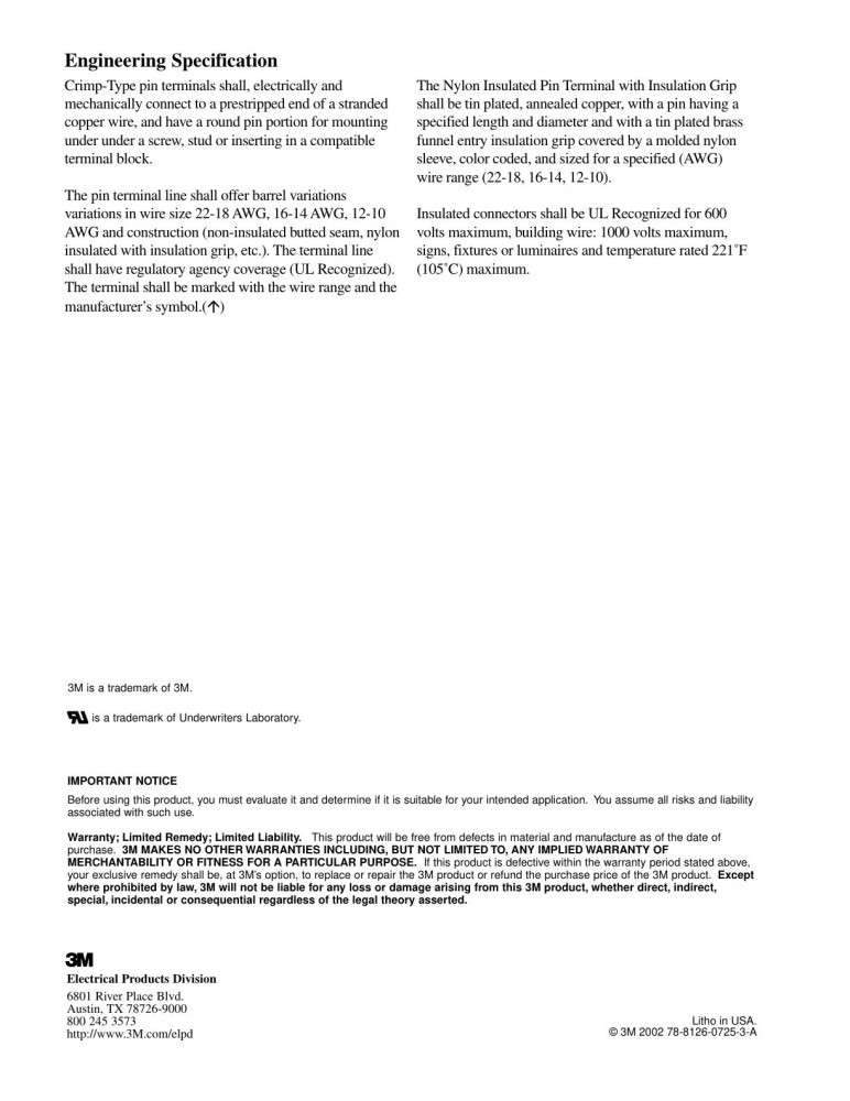 3M 82P-47-NB-A installation and specification information