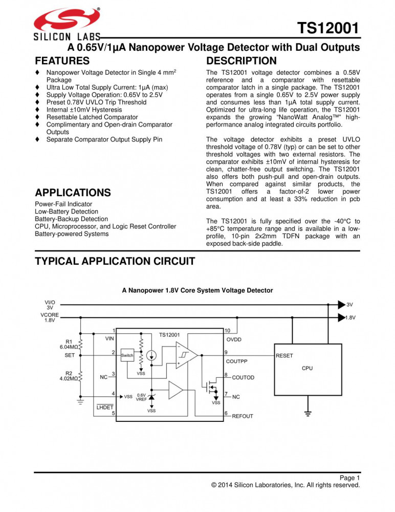 TS12001 datasheet page 1
