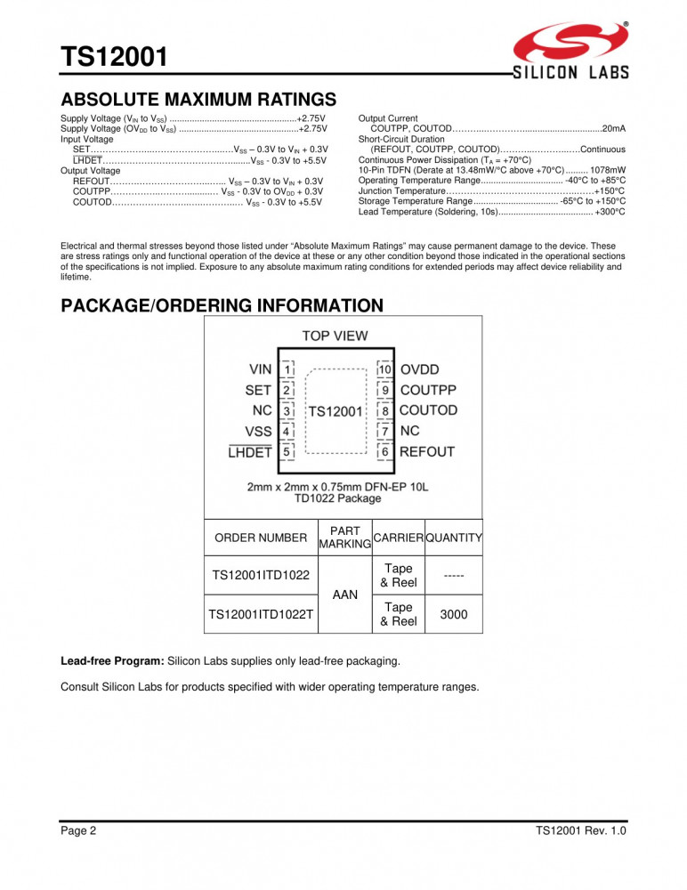 TS12001 datasheet page 2