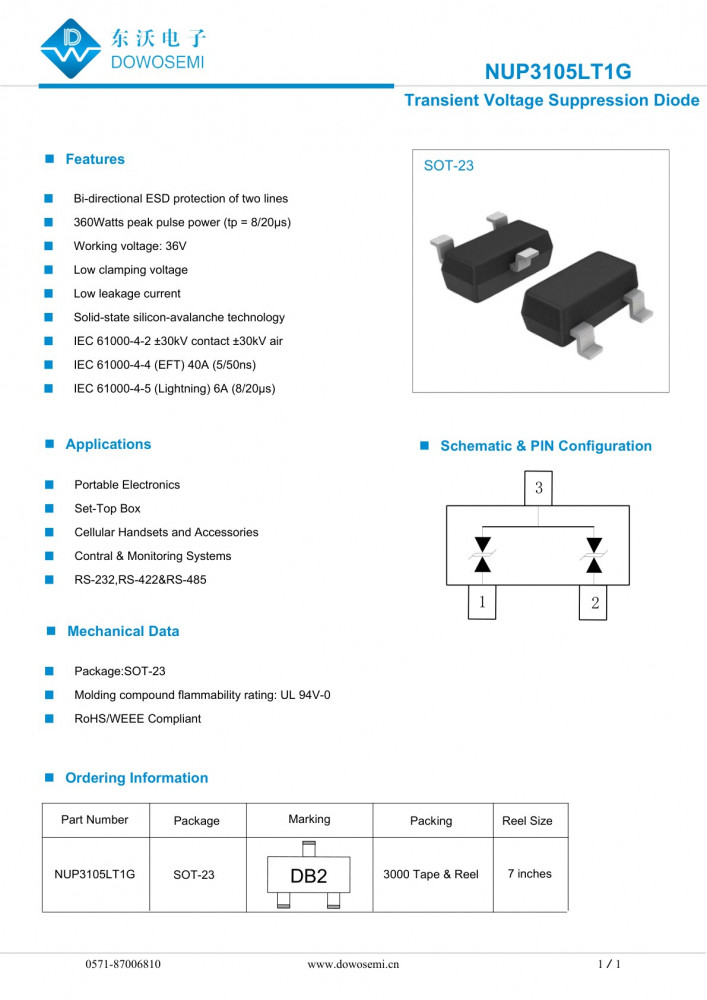 NUP3105LT1G datasheet page 1