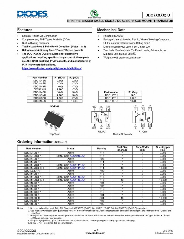 DDC144EU-7-F datasheet page 1