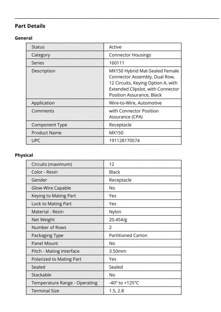 Product documentation image 2 for MOLEX 1601116016