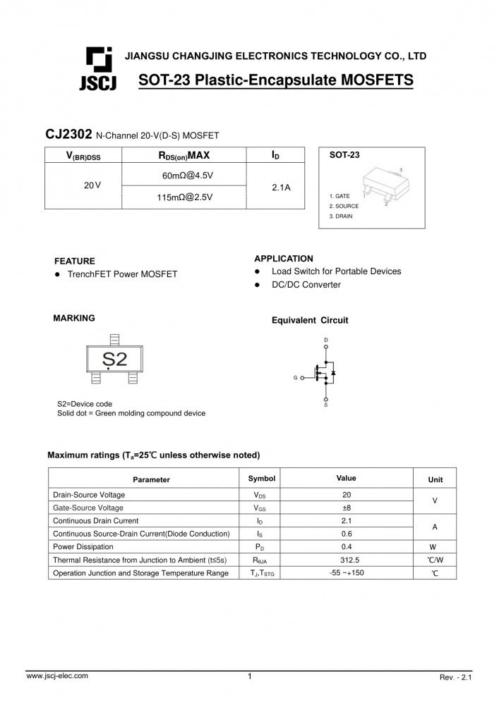CJ2302 datasheet page 1