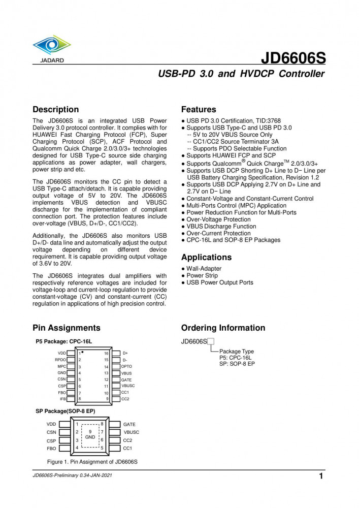 JD6606SP5 datasheet page 1