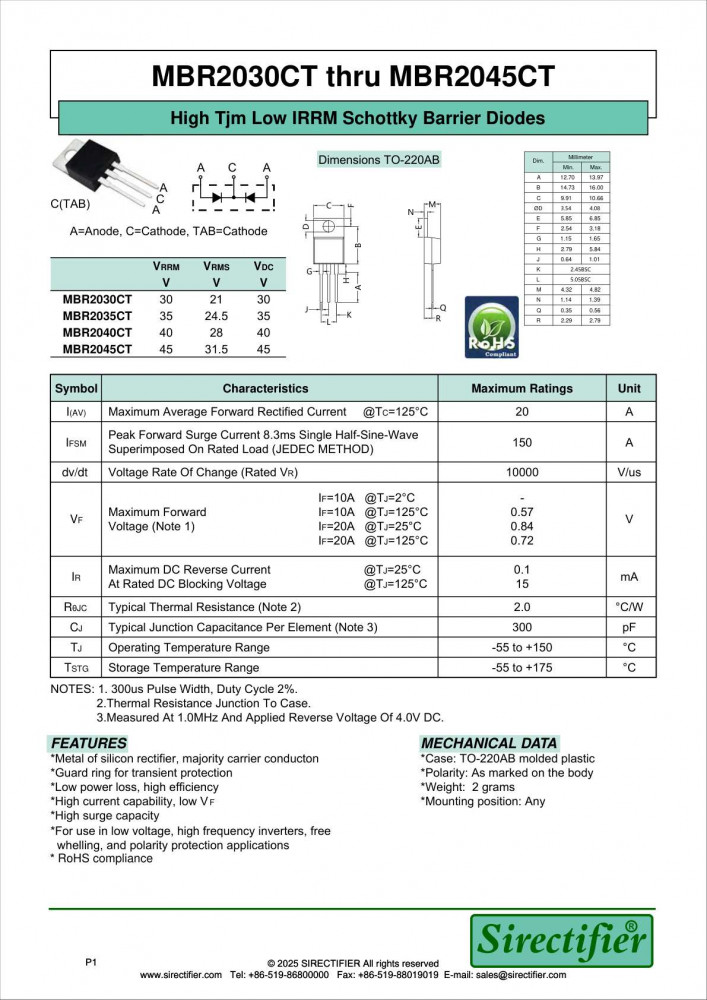 MBR2040CT datasheet page 1