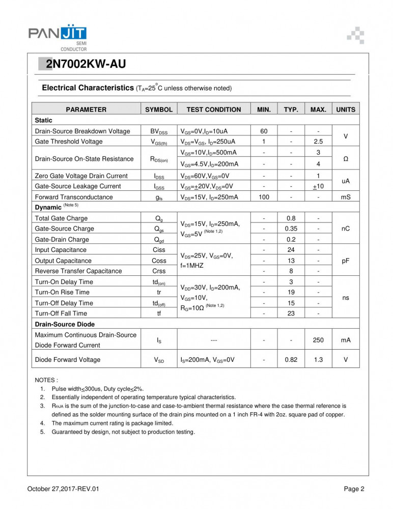 2N7002KW-AU datasheet page 2