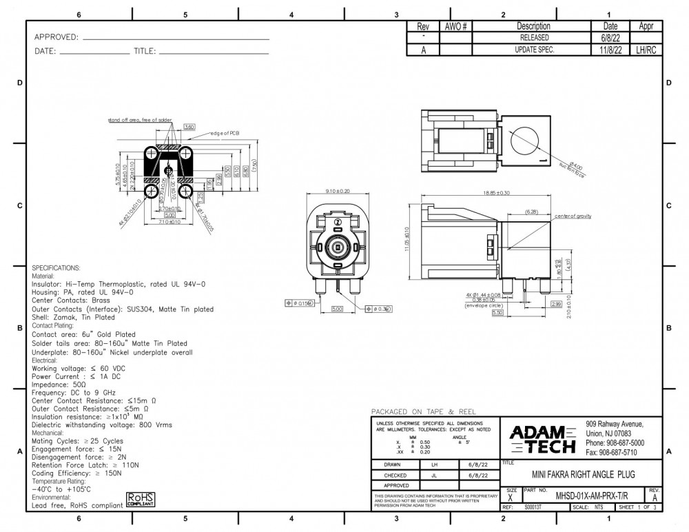 ADAM TECH Mini FAKRA right-angle plug drawing, page 1