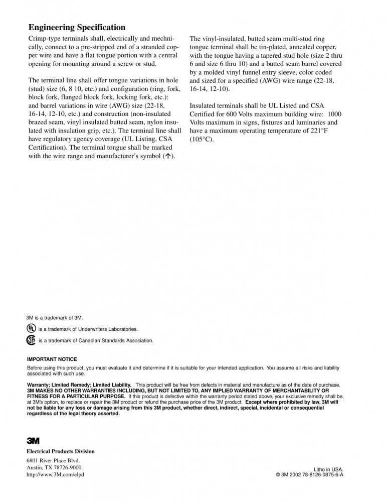 3M 12-610-W terminal technical document page 2