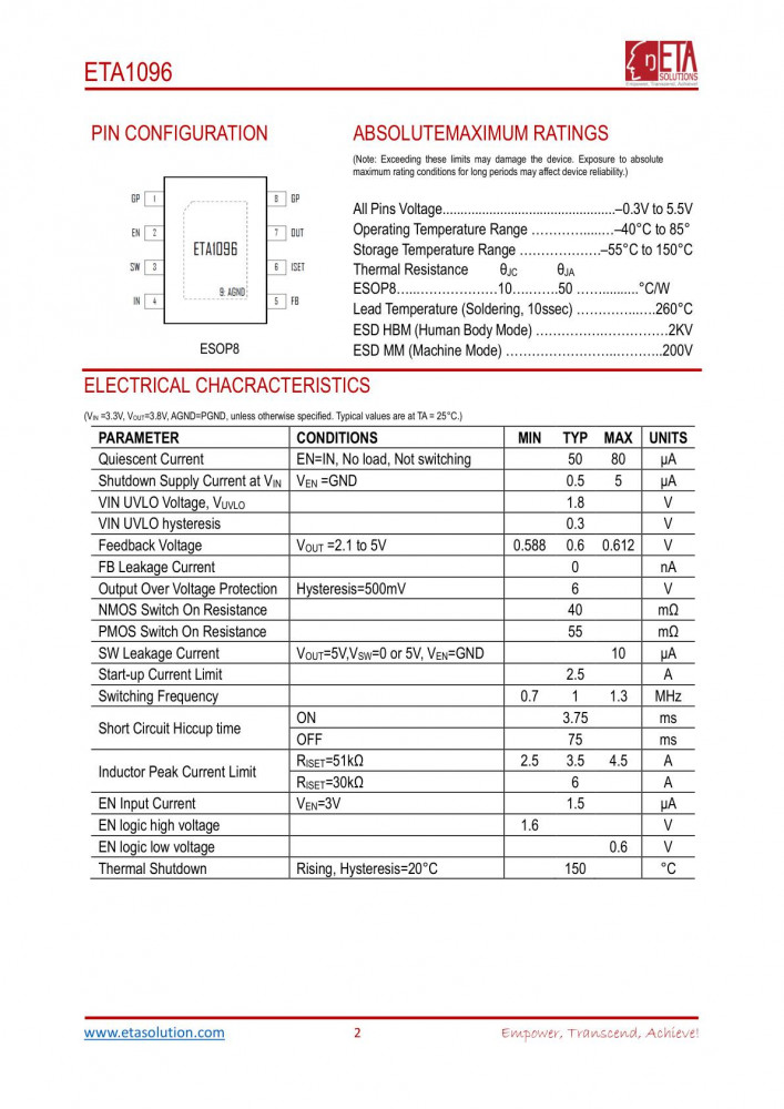 ETA1096E8A datasheet page 2