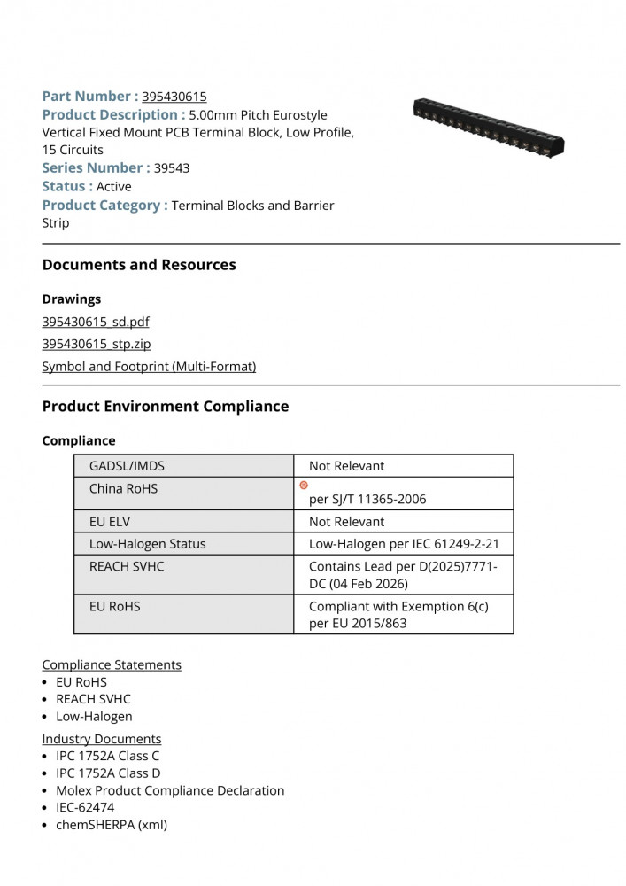 Molex 395430615 drawing page 1