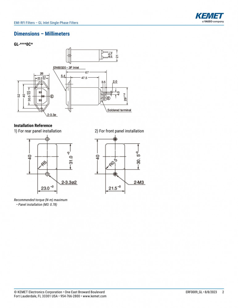 KEMET GL filter documentation page 2
