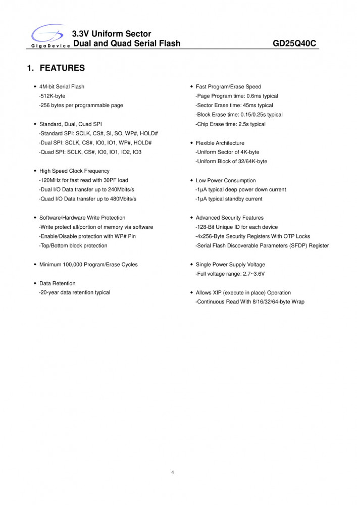GD25Q40C datasheet page 4