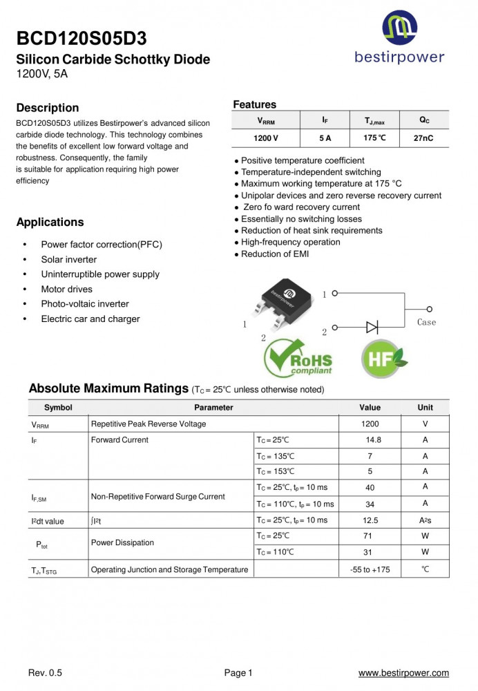 BCD120S05D3 datasheet page 1