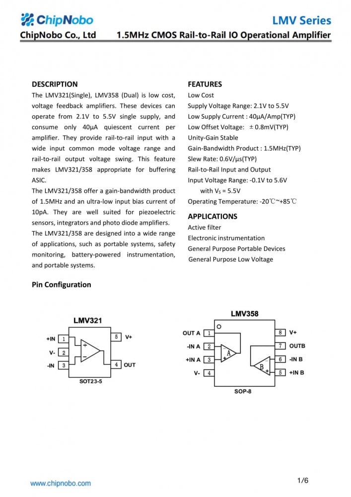 LMV358IDR-CN datasheet page 1