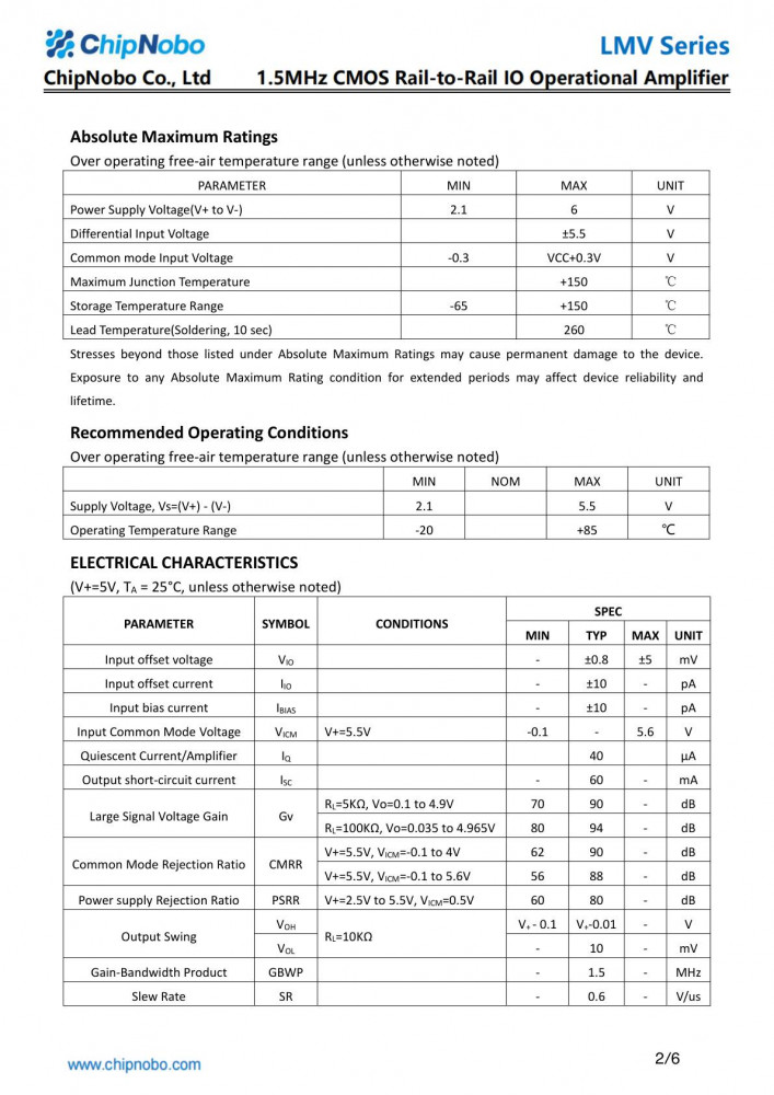LMV358IDR-CN datasheet page 2