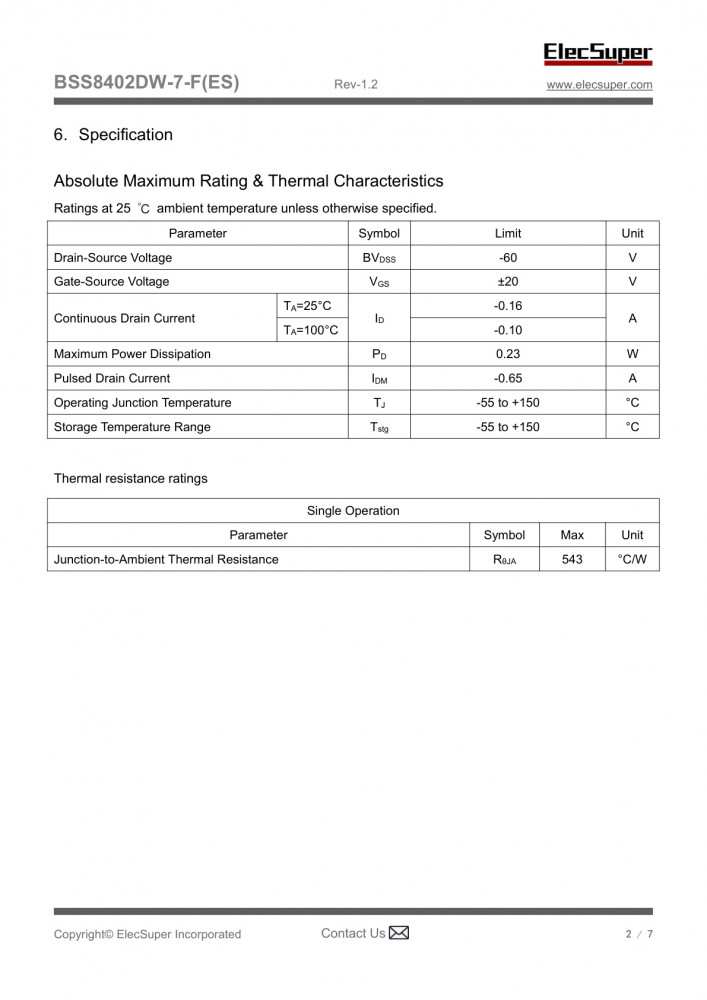 BSS8402DW-7-F(ES) datasheet page 2