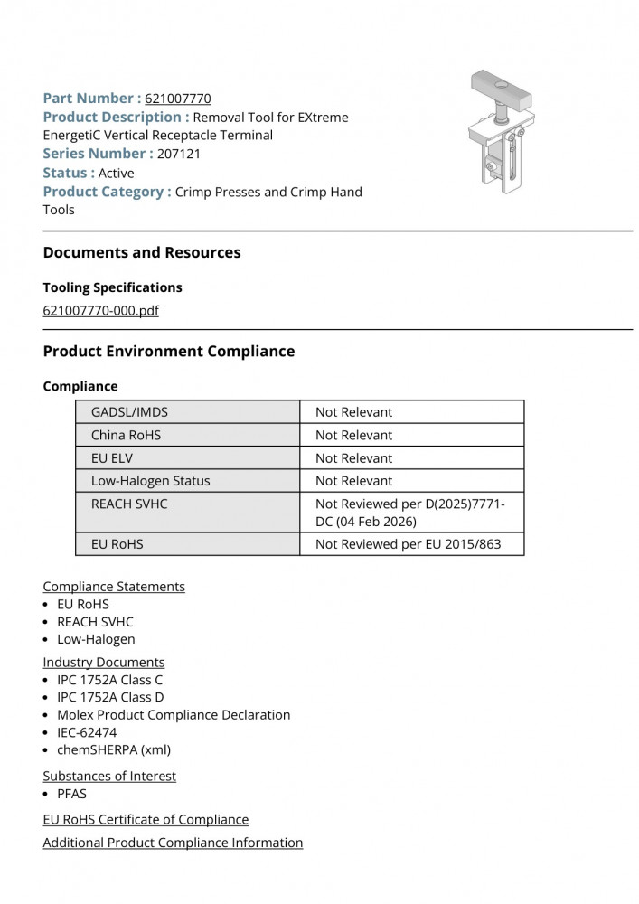 Tooling specification document preview, page 1